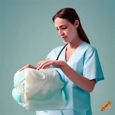 Nurse Presenting An Unfolded Adult Diaper On Craiyon