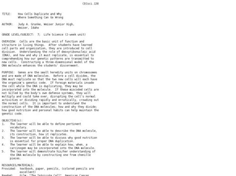 How Cells Duplicate And Why Where Something Can Go Wrong Lesson Plan