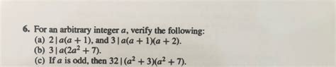 Answered 6 For An Arbitrary Integer A Verify Bartleby