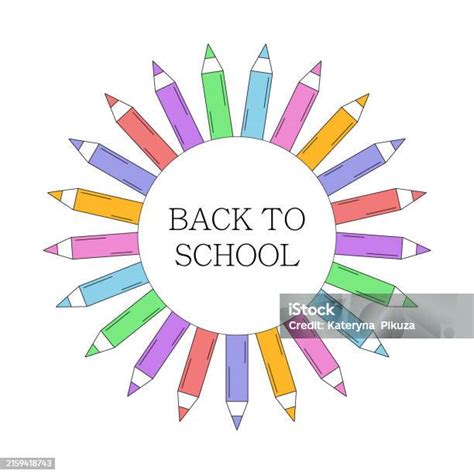 학교로 돌아 가기 색연필로 만든 원형 프레임 포스터 배너 인사말 카드 벡터 일러스트 레이 션입니다 0명에 대한 스톡 벡터 아트 및 기타 이미지 Istock