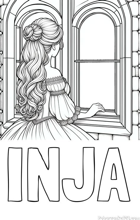 Pobarvanka Imena Inja In Pobarvanka Princese Ki Gleda Skozi Okno