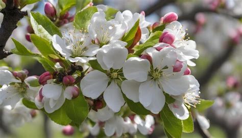 Premium Photo A Close Up Of A Tree With White Flowers And Pink Buds