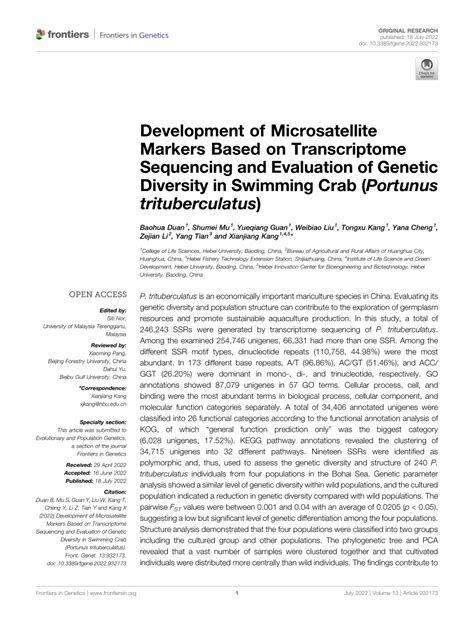Pdf Development Of Microsatellite Markers Based On Transcriptome Sequencing And Evaluation Of