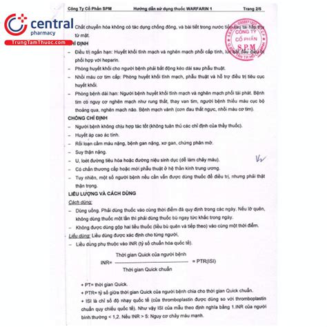 ChÍnh HÃng Thuốc Warfarin 1 Spm Dự Phòng Huyết Khối Tĩnh Mạch