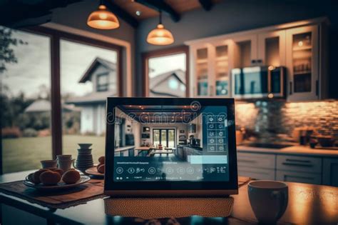 Home Automation Tablet App Home Control Closeup Blurred Home