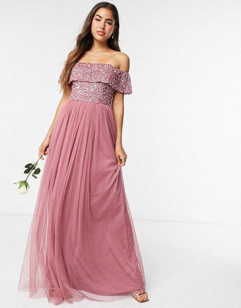 Maya Bridesmaid Off The Shoulder Maxi Tulle Dress With Tonal Delicate