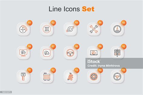 세트 라인 레이싱 스티어링 휠 자동차용 합금 트랙 자동차 라디에이터 냉각 시스템 리모컨이 있는 키 신호등 헬멧 및 아이콘 벡터 거리에 대한 스톡 벡터 아트 및 기타 이미지