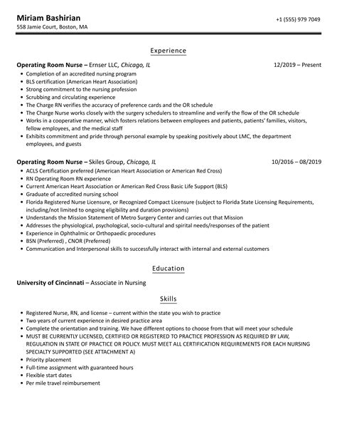 Operating Room Nurse Resume Samples Velvet Jobs