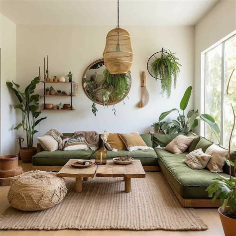 Bohemian Living Room With Green Furniture Modern Boho Living Room