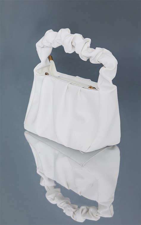 White Ruched Handle Small Grab Bag Accessories Plt Uae