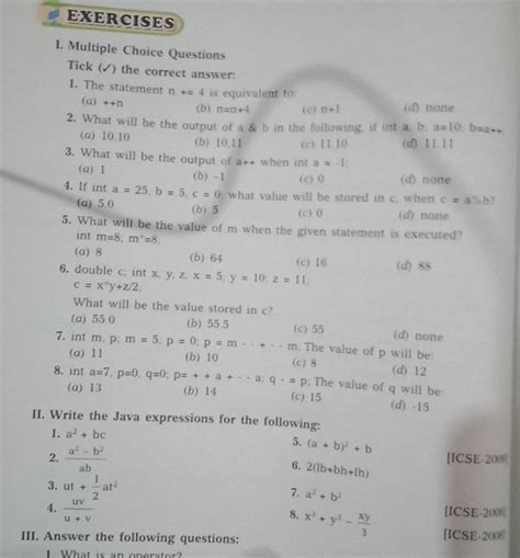 Exercises I Multiple Choice Questions Tick The Correct Answer 1 Th