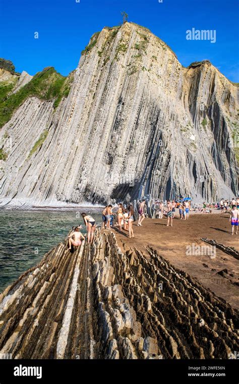 Itzurun Beach And Flysch De Zumaia Flysch Sedimentary Rock Formations Basque Coast Geopark