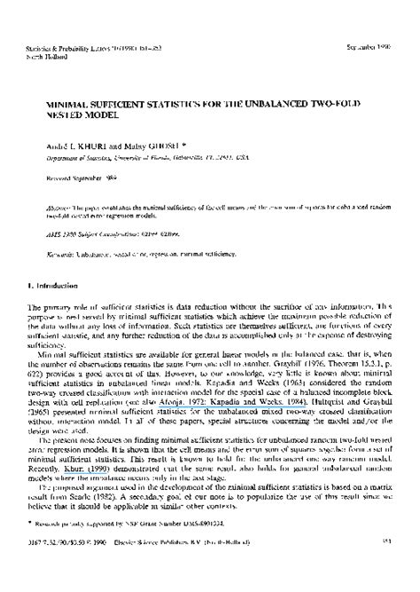 Pdf Minimal Sufficient Statistics For The Unbalanced Two Fold Nested