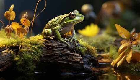 A Cute Toad Sitting On A Wet Leaf In The Forest Generated By Ai Stock
