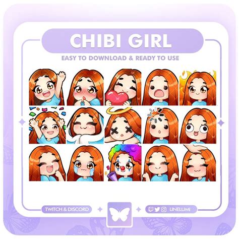 Red Hair And Brown Eyes Chibi Girl Emotes For Twitch And Discord Cute