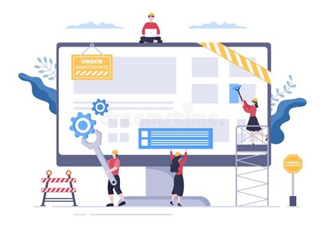 Software System Under Maintenance Vector Illustration Error Website Development And Update