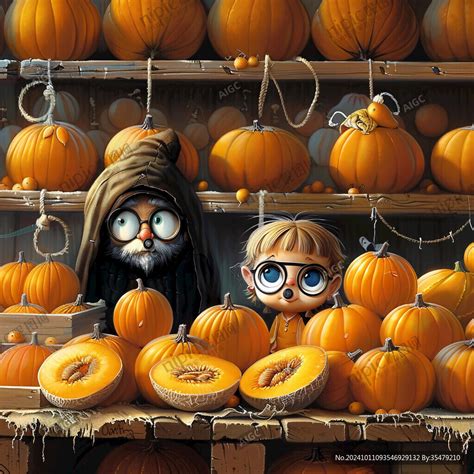 Ai创作图南瓜主题场景设计 南瓜头插画 南瓜小王子 南瓜头怪杰克 南瓜怪屋元素 贝贝南瓜包装插画 稻草人南瓜头 迷你南瓜仔 杰克南瓜头 可爱地瓜先生形象 贝贝南瓜插画 可爱老果农头像 南瓜灯笼