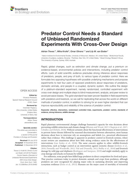 Pdf Predator Control Needs A Standard Of Unbiased Randomized