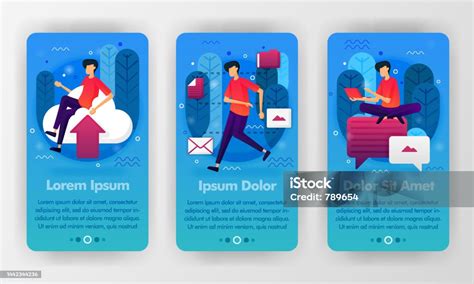 클라우드 저장 및 평면 만화 일러스트와 채팅을위한 시작 응용 프로그램을위한 휴대 전화 모형 템플릿 모바일 어플리케이션 Ui Ux 스마트폰 배경 환영 소개 포스터에 사용할 수