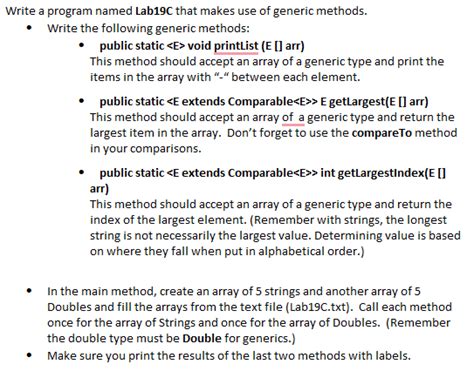 solved te a program named lab19c that makes use of generic