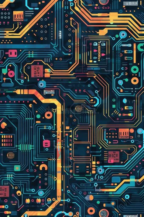Seamless Electronic Circuit Board Pattern In Computer Technology Illustration Design Stock