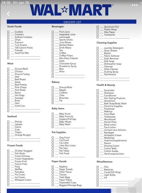 Blue And White Walmart Grocery List