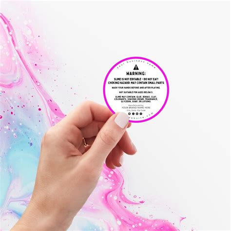 Round Slime Warning Label Template Editable Slime Etsy