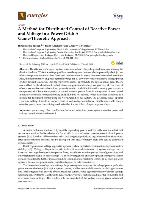 pdf a method for distributed control of reactive power and voltage in