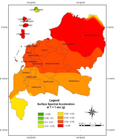 Spectral Acceleration Map At Surface For Period T 1 Second Download Scientific Diagram