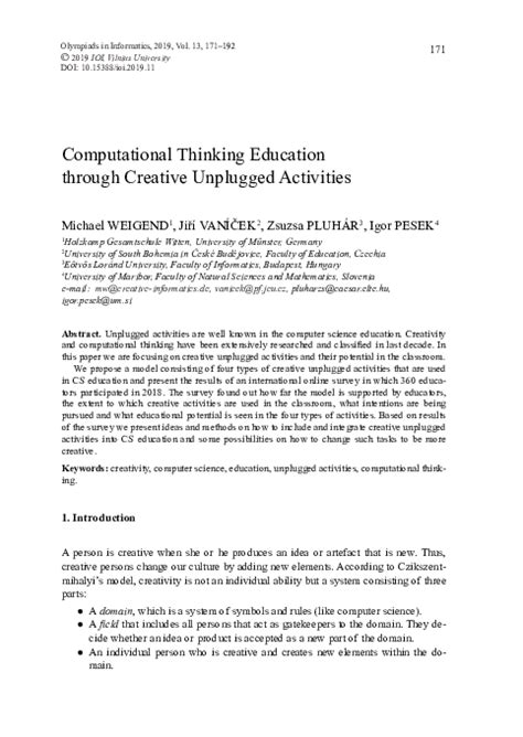 Pdf Computational Thinking Education Through Creative Unplugged