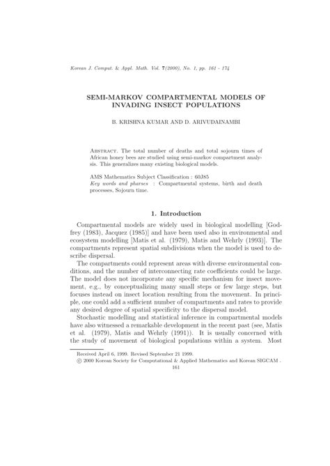 Pdf Semi Markov Compartmental Models Of Invading Insect Populations