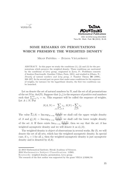 Pdf Some Remarks On Permutations Which Preserve The Weighted Density