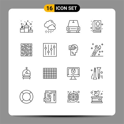 Stock Vector Icon Pack Of 16 Line Signs And Symbols For Controls Rack Mount Van Rack Kitchen