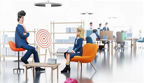 큰 현대 사무실에서 면접을 보는 젊은 여성 성공한 사람들의 초상화 비즈니스 및 성공 개념입니다 3d 렌더링 그림 It 지원에 대한 스톡 사진 및 기타 이미지 Istock