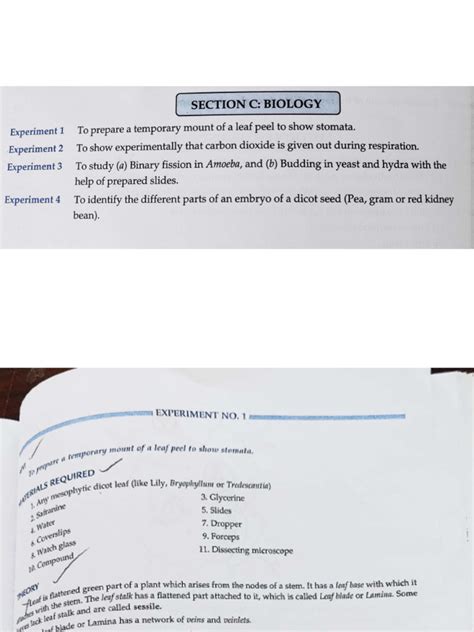 Biology Practicals Class 10 Pdf