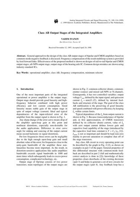 Pdf Class Ab Output Stages Of The Integrated Amplifiers Dokumentips