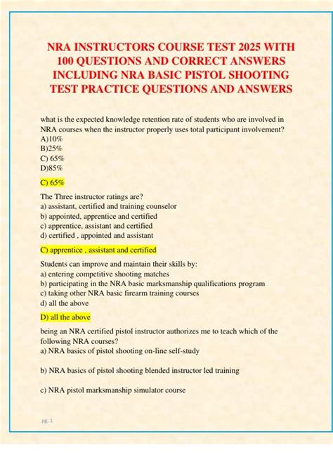 Nra Instructors Course Test 2025 With 100 Questions And Correct Answers Including Nra Basic