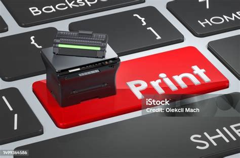 키보드의 프린터 빨간색 키 인쇄 3d 렌더링 복사기에 대한 스톡 사진 및 기타 이미지 복사기 3차원 형태 개념 Istock