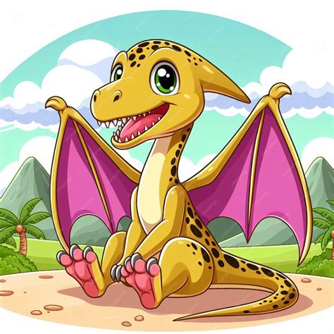 Premium Vector Cute Pterodactyl Cartoon Vector Style White Background