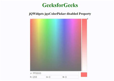 jqwidgets jqxcolorpicker disabled property geeksforgeeks