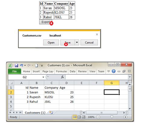 export data table to excel sheet csv on button click ngenious blogs