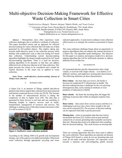 PDF Multi Objective Decision Making Framework For Effective Waste Collection In Smart Cities