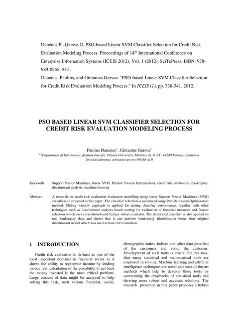 Pdf Pso Based Linear Svm Classifier Selection For Credit Risk
