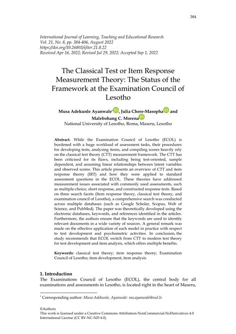 pdf the classical test or item response measurement theory the