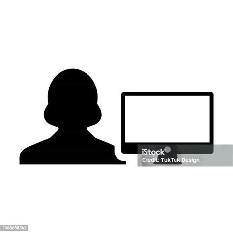 고객 아이콘 벡터 여성 사람 사용자 컴퓨터 모니터 화면 아바타 문양 그림 기호에서 평면 색상 감독에 대한 스톡 벡터 아트 및 기타 이미지 Istock