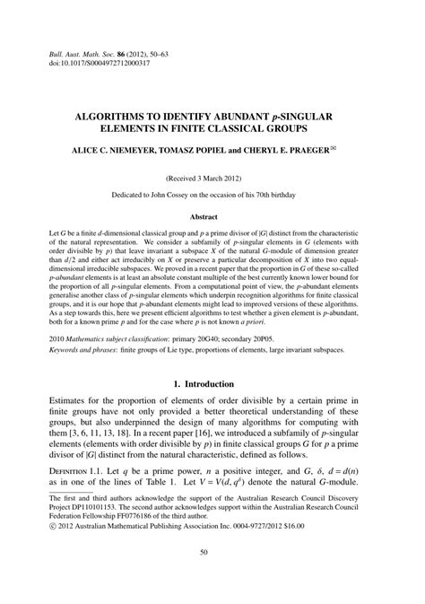 pdf algorithms to identify abundant p singular elements in finite