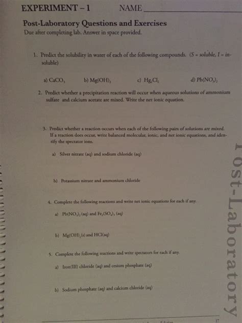 Solved EXPERIMENT NAME Post Laboratory Questions And Chegg Com