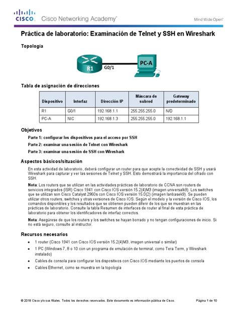 11 2 4 7 lab examining telnet and ssh in wireshark pdf cubierta