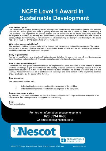 NCFE Level 1 Award In Sustainable Development Pub