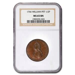 Buy 1766 William Pitt Copper Halfpenny Ms 65 Brown Apmex